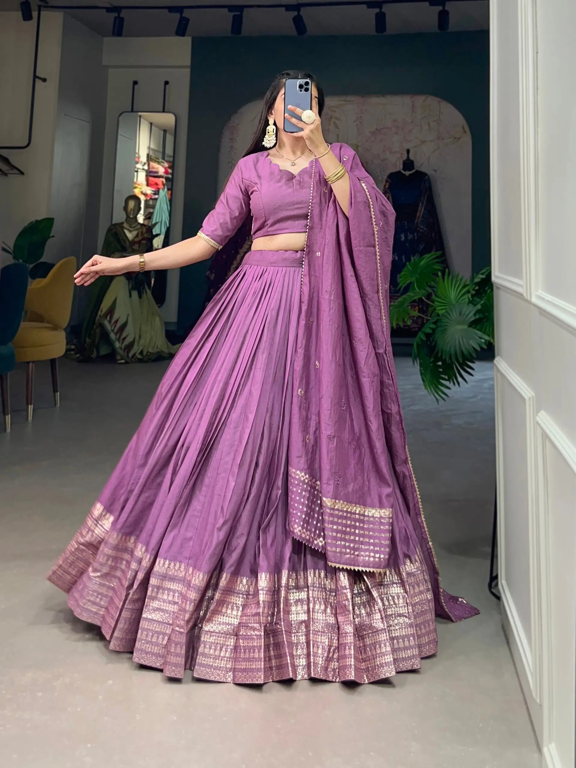 Pure Chanderi Zari Weaving Lehenga Set with Dupatta | Hansh Couture