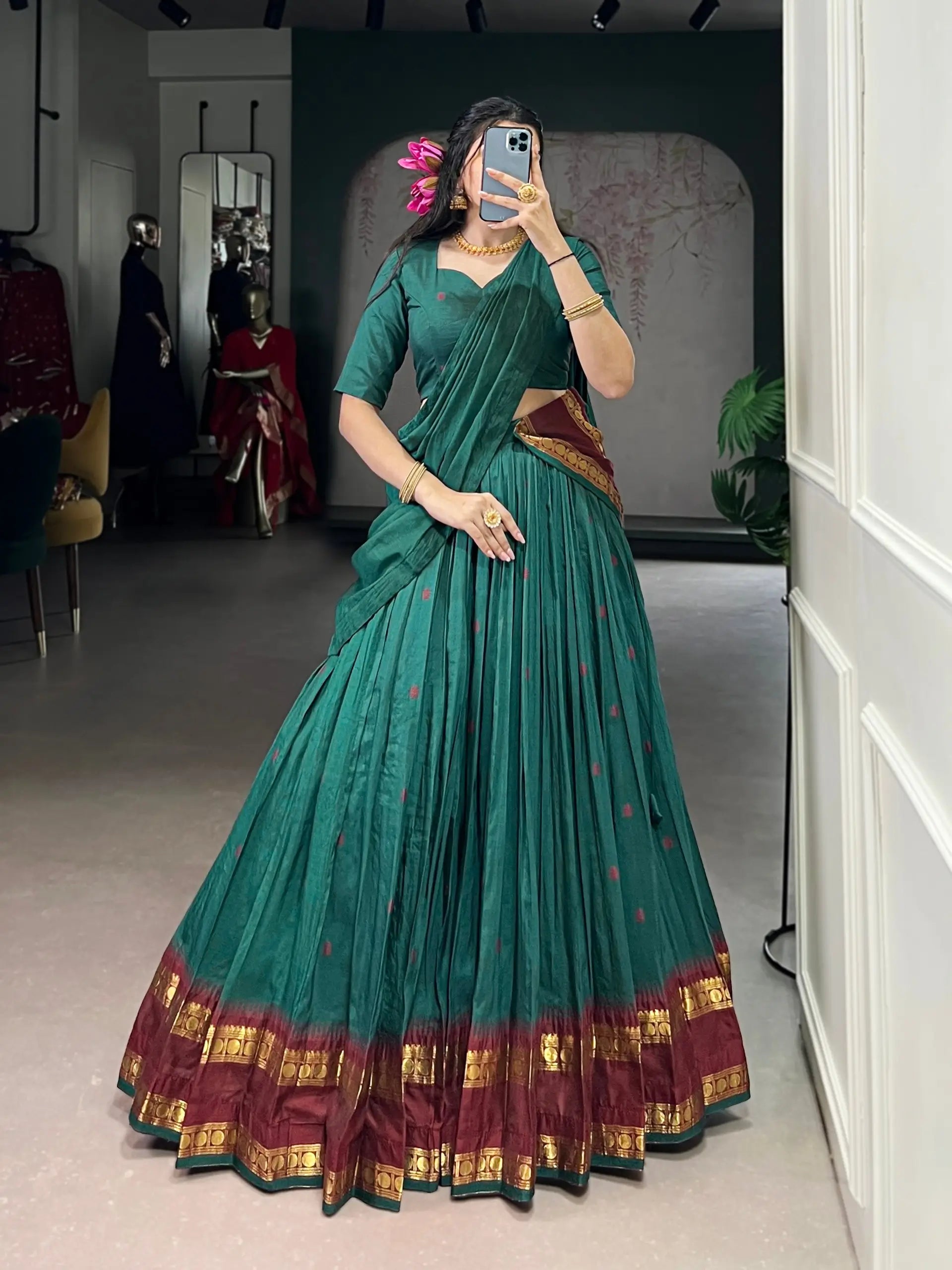 Pure Chanderi Zari Weaving Lehenga Set | Hansh Couture