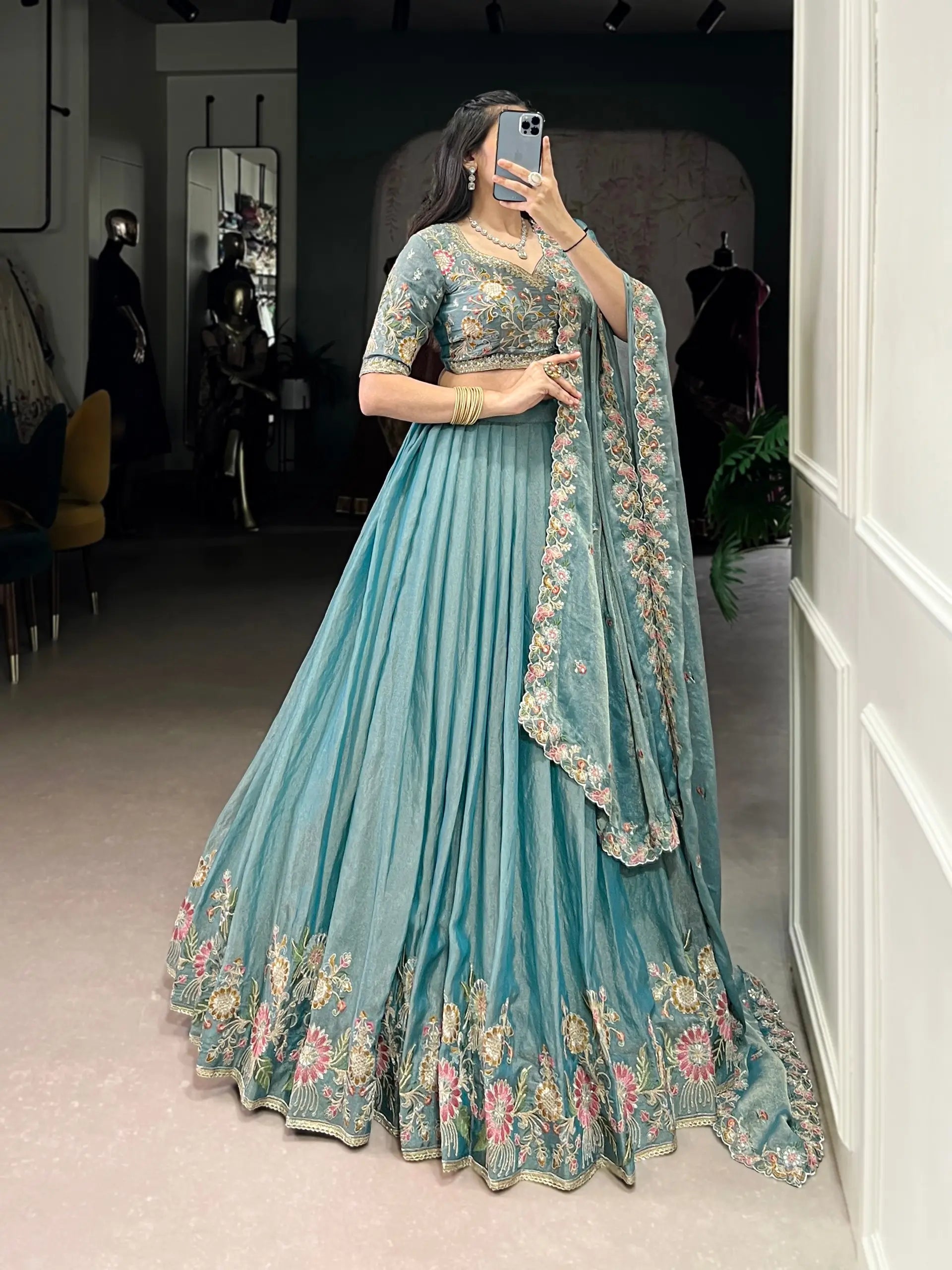 Zari Shimmer Embroidered Lehenga Set with Dupatta | Hansh Couture